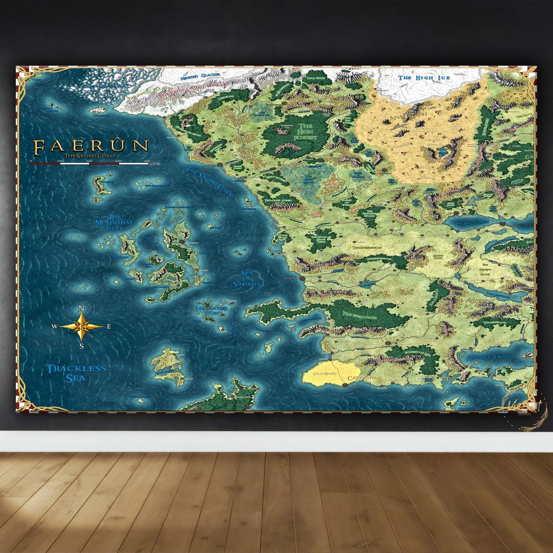 Dungeons & Dragons Faerun Map Canvas Print Forgotten Realms Wall Art ...