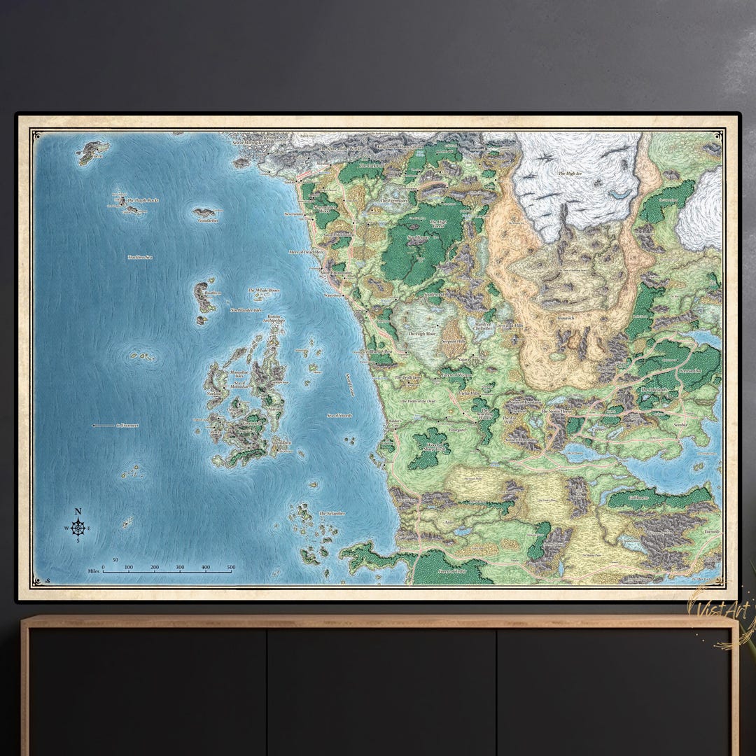 Dungeons & Dragons Faerun Map Poster Forgotten Realms Wall Art Rolled ...