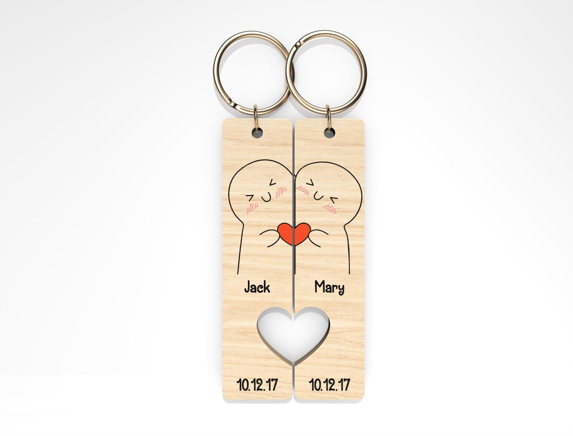 Personalized Couple Keychain SVG Bundle, Matching Heart Keyring Set ...