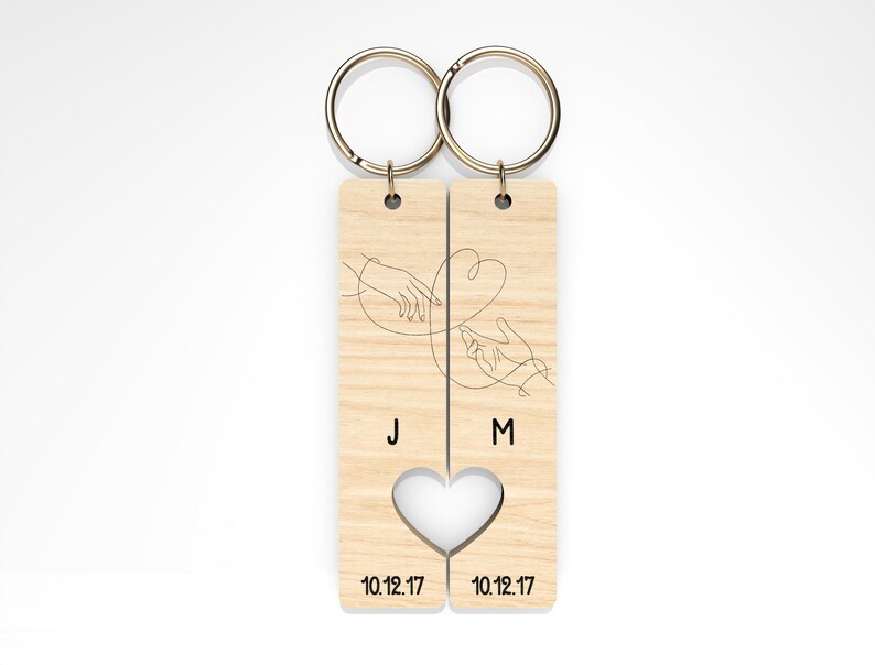 Personalized Couple Keychain SVG Bundle, Matching Heart Keyring Set ...