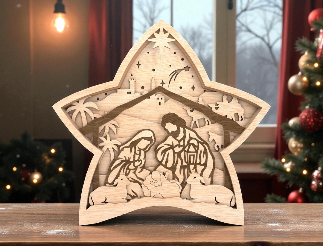 Star Nativity Stand Decor Svg, 3D Layered Christmas Star Laser Cut File ...