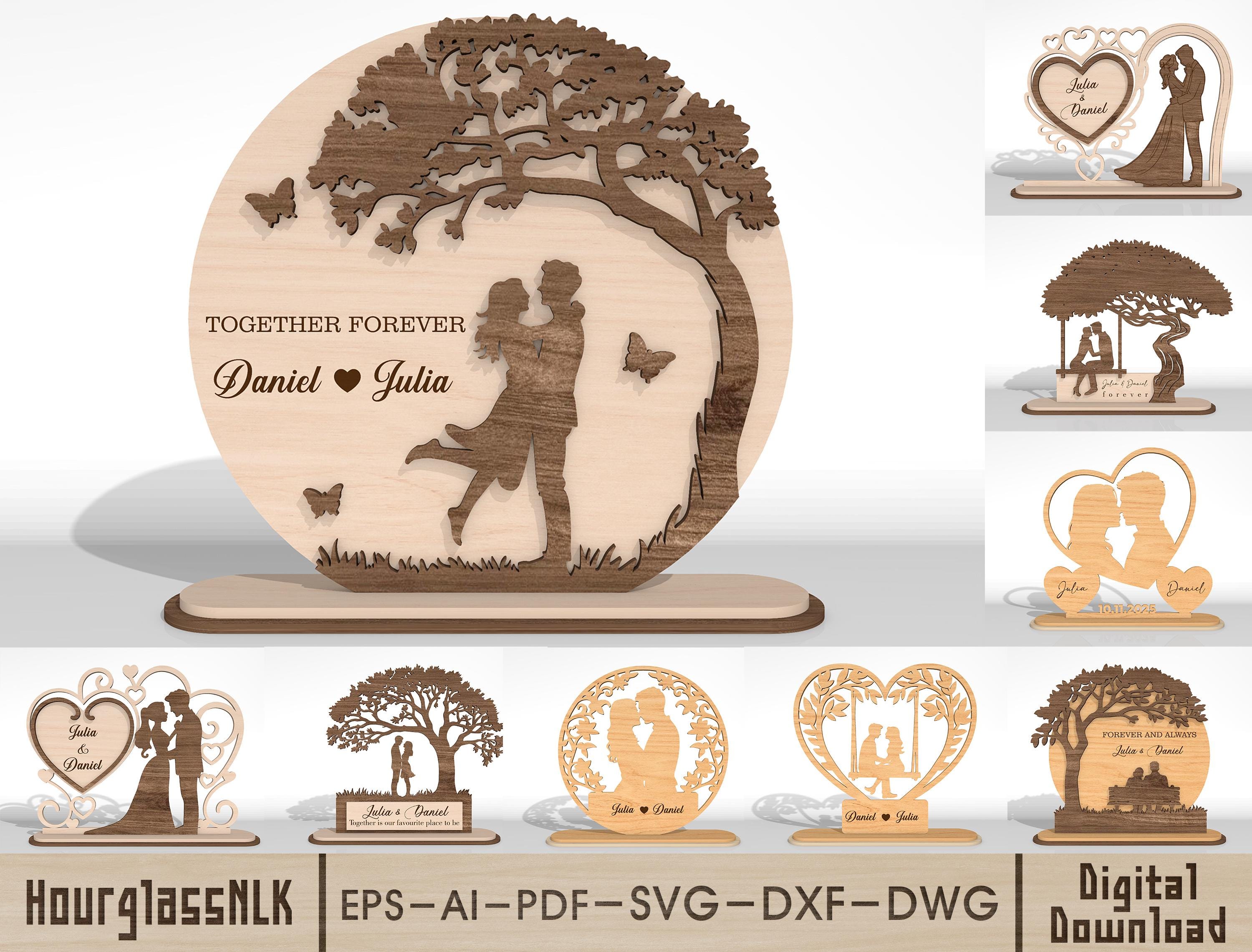 Personalized Couple Tree Sign SVG, Romantic Silhouette Wooden Table ...