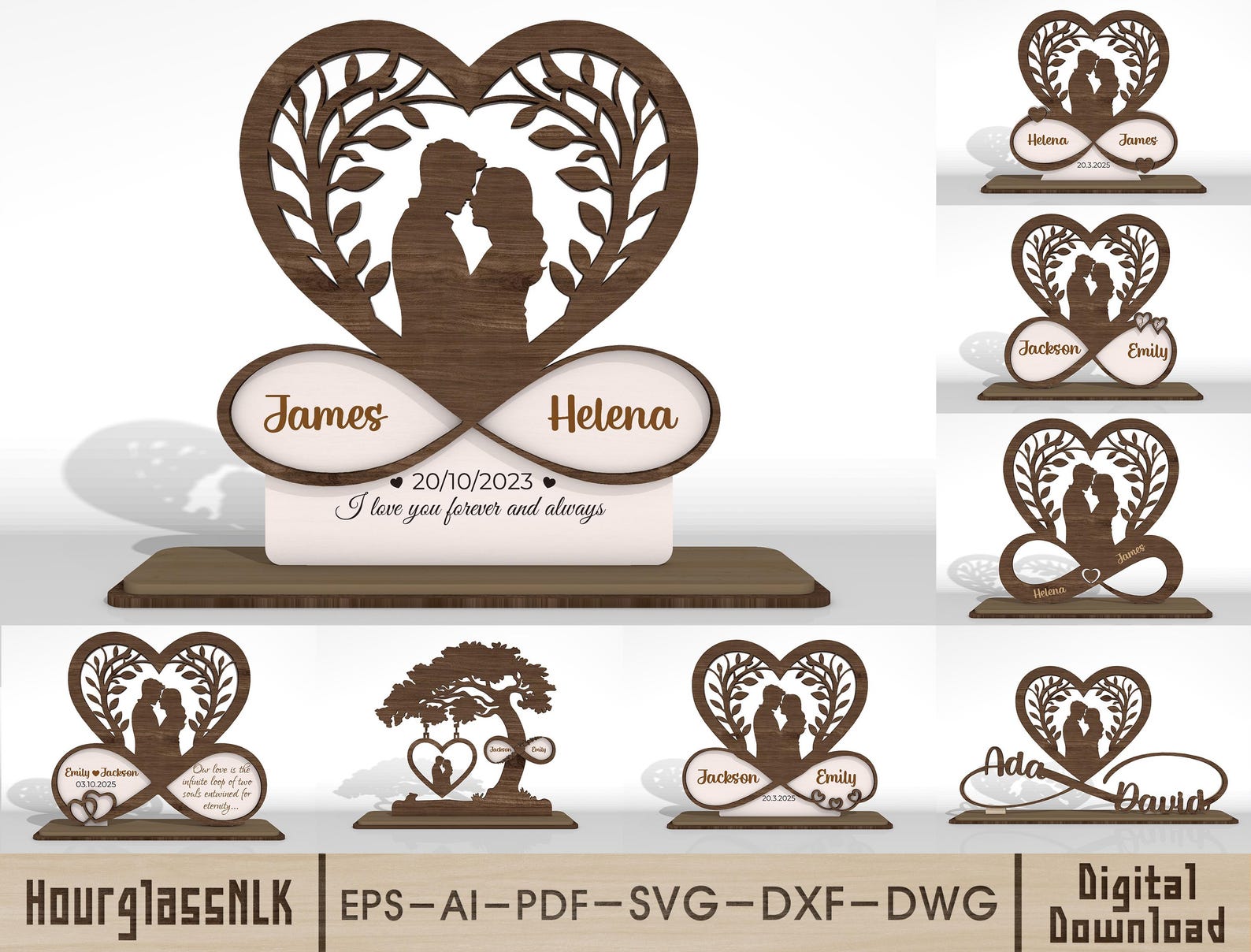 Romantic Couple Laser Cut Files, Personalized Infinity Heart Sign SVG ...