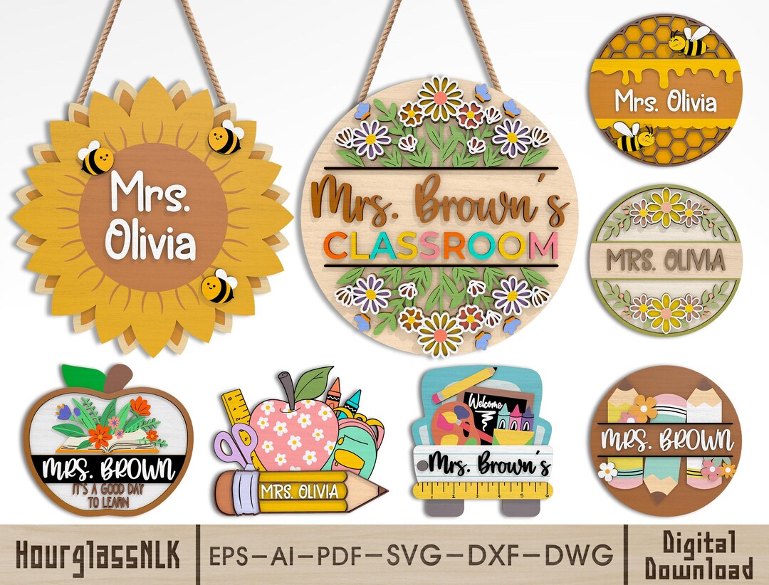 Personalized Teacher Classroom Door Sign SVG, Teacher Name Sign, Back ...
