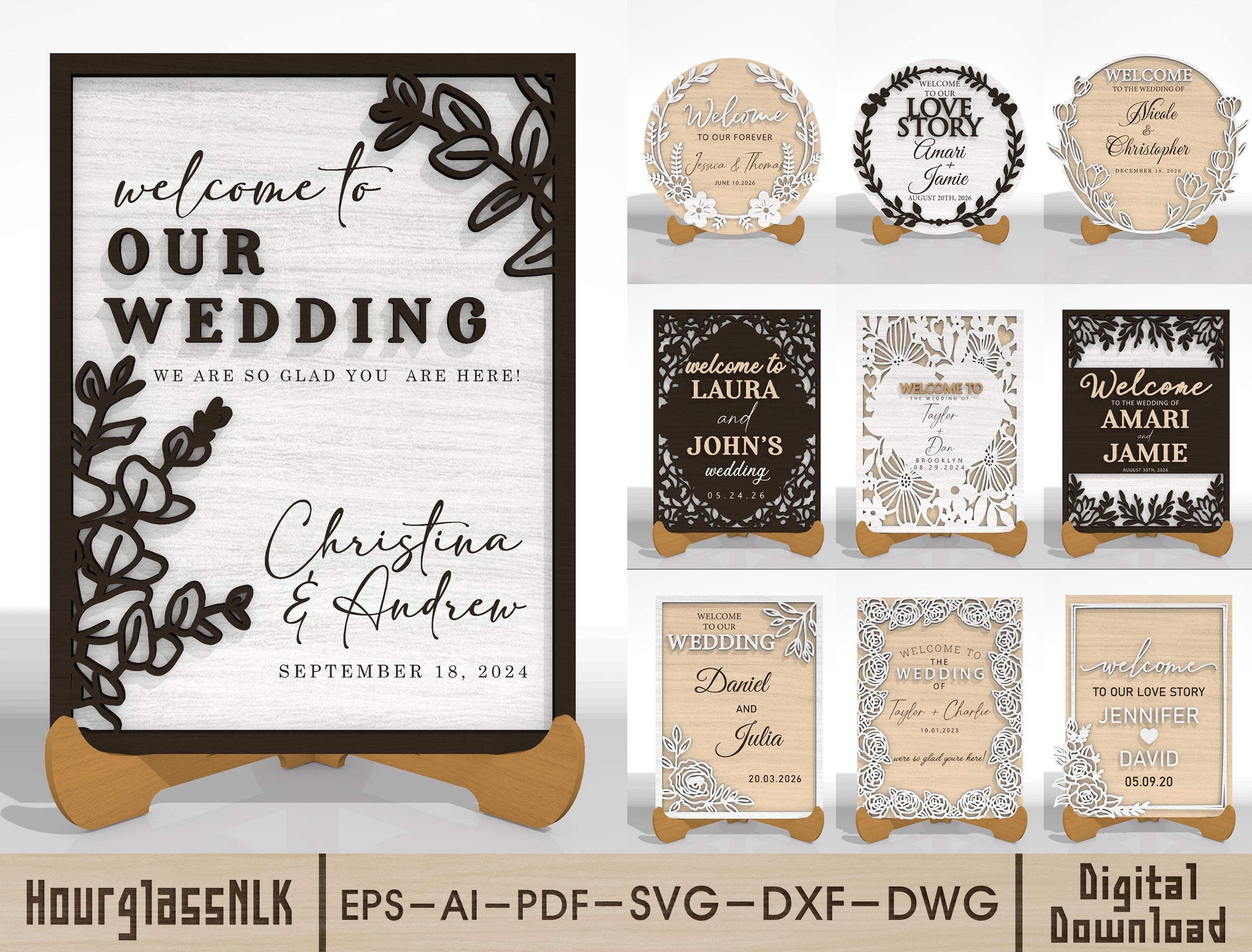 Personalized Wedding Welcome Sign Laser Cut SVG, Love Story Standing ...