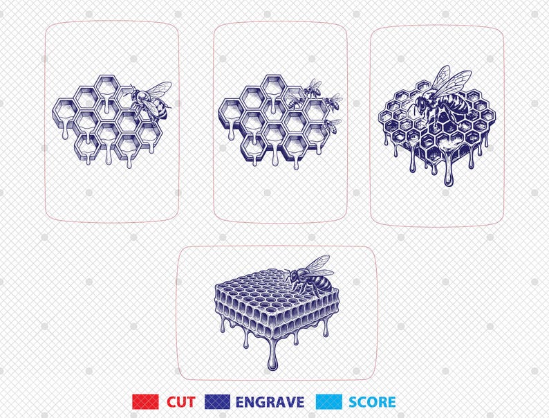 Bee Honeycomb Engraving 3D SVG Bundle, Cutting Board Laser Engrave File ...