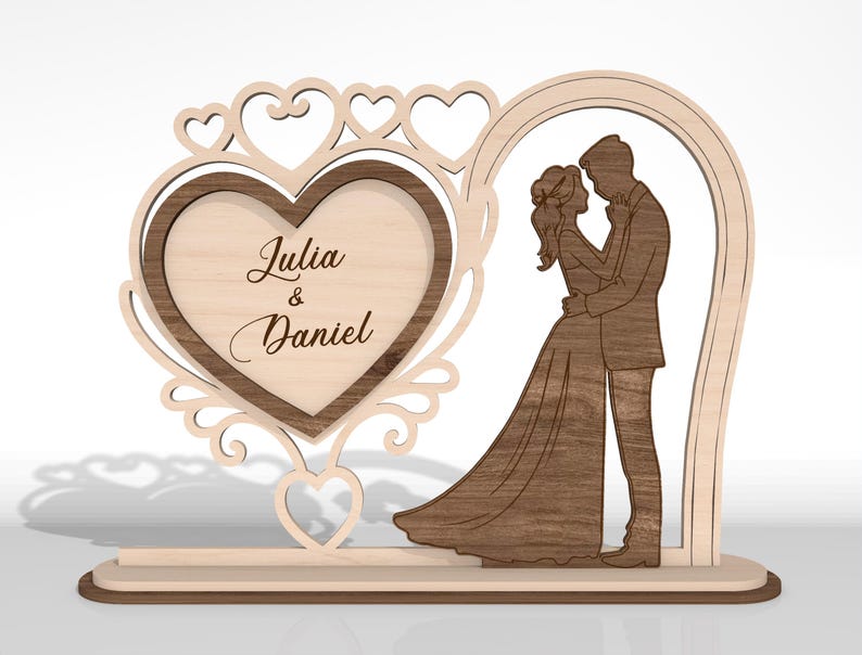 Personalized Couple Tree Sign SVG, Romantic Silhouette Wooden Table ...