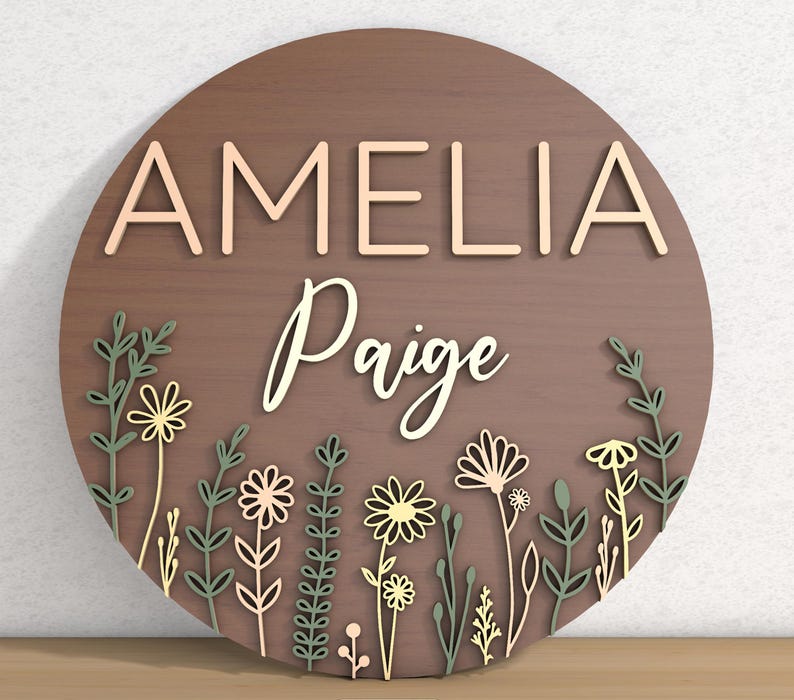Personalized Wildflower Nursery Sign Svg,3d Wooden Name Sign, Nursery ...