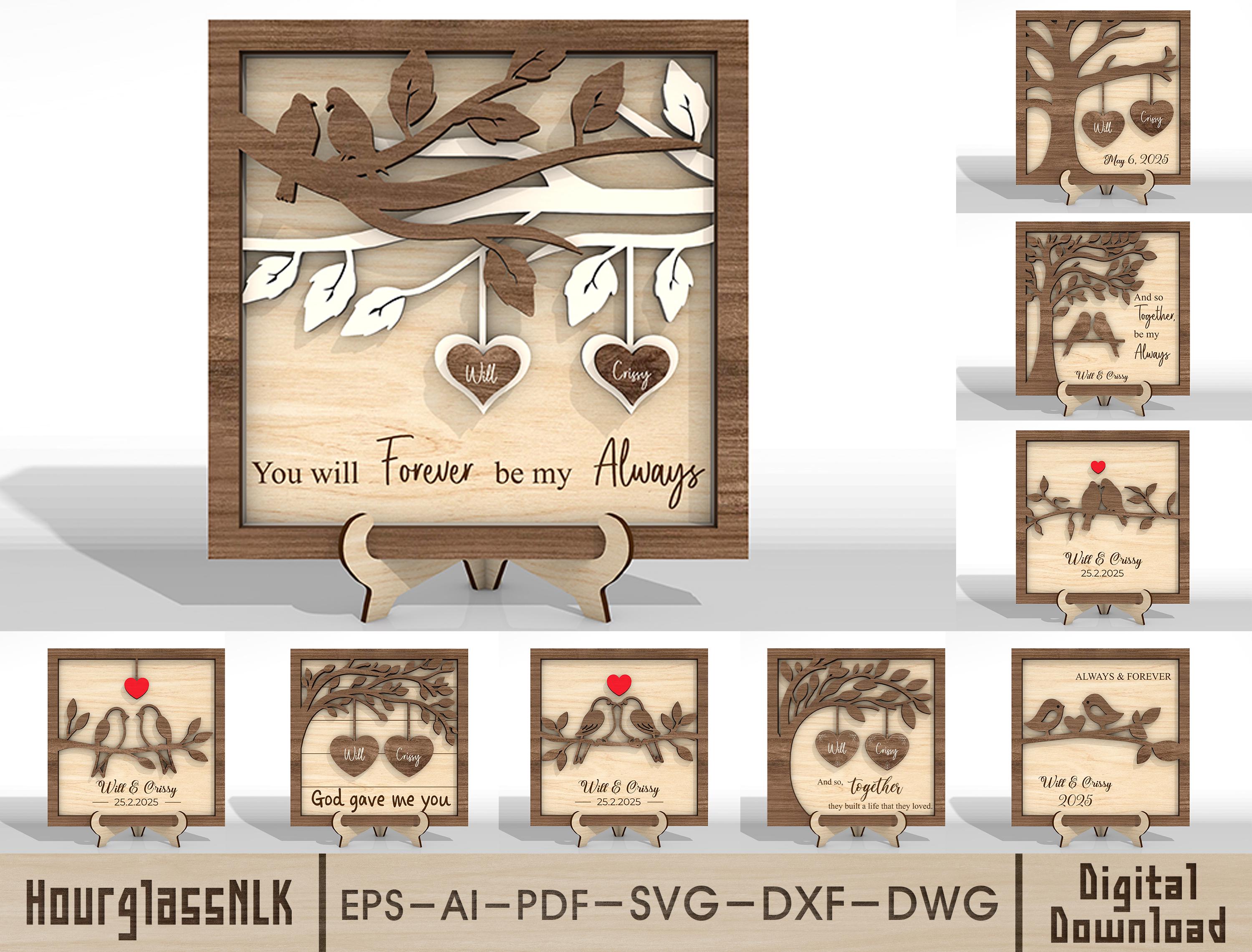 Personalized Couple Love Sign SVG, Custom Names Layered Wooden Decor ...