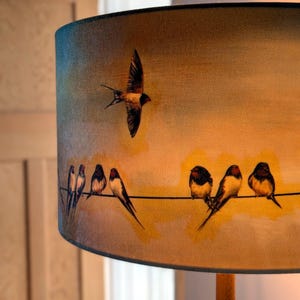 Swallows Large Drum Lampshade (45cm) by Lily Greenwood - Table Lamp ...