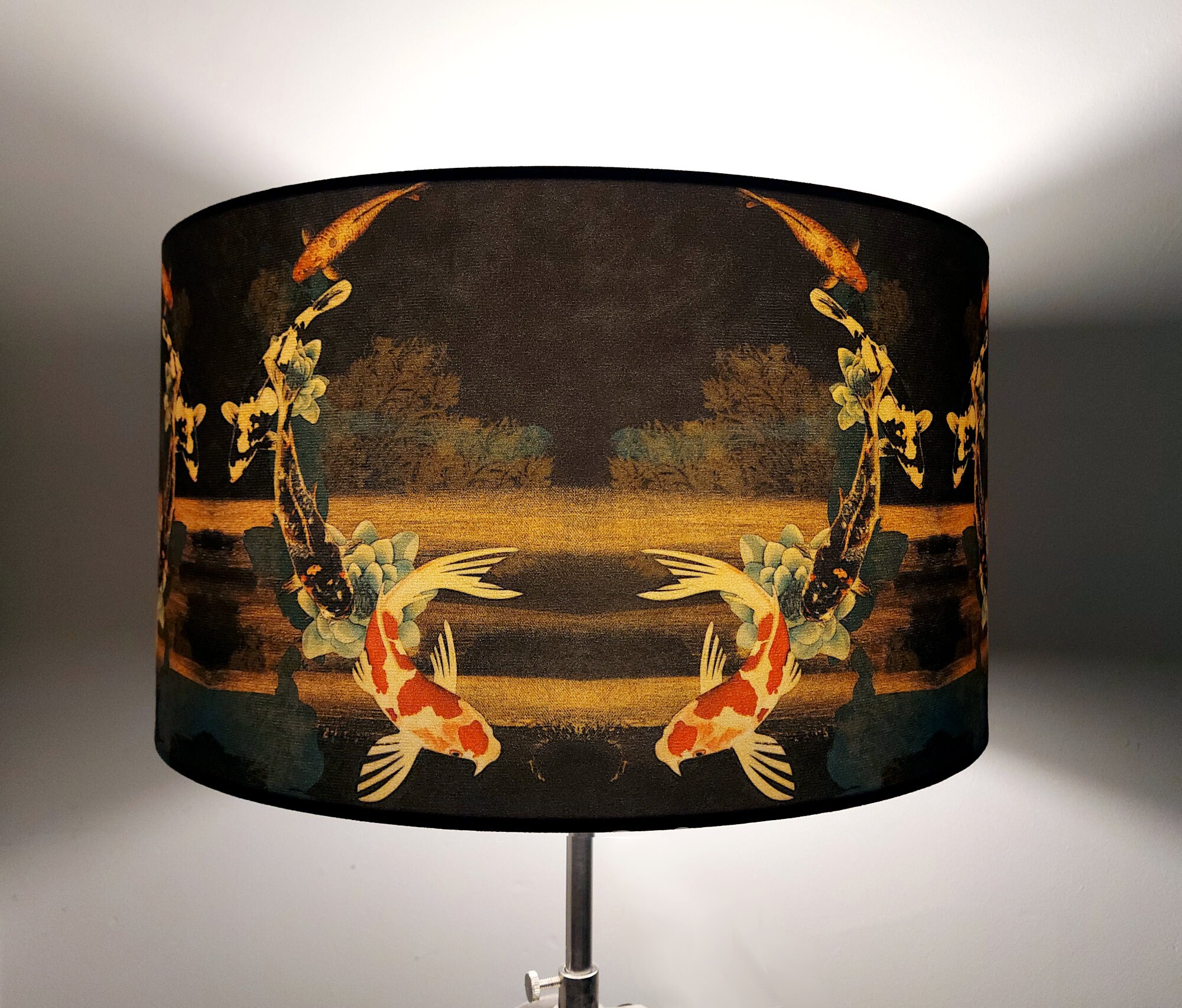 Koi Fish Lampshade: Black and Gold Drum Shade by Lily Greenwood - Large ...