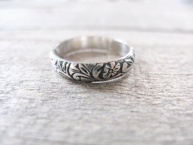 Sterling Silver Floral Band - Etsy