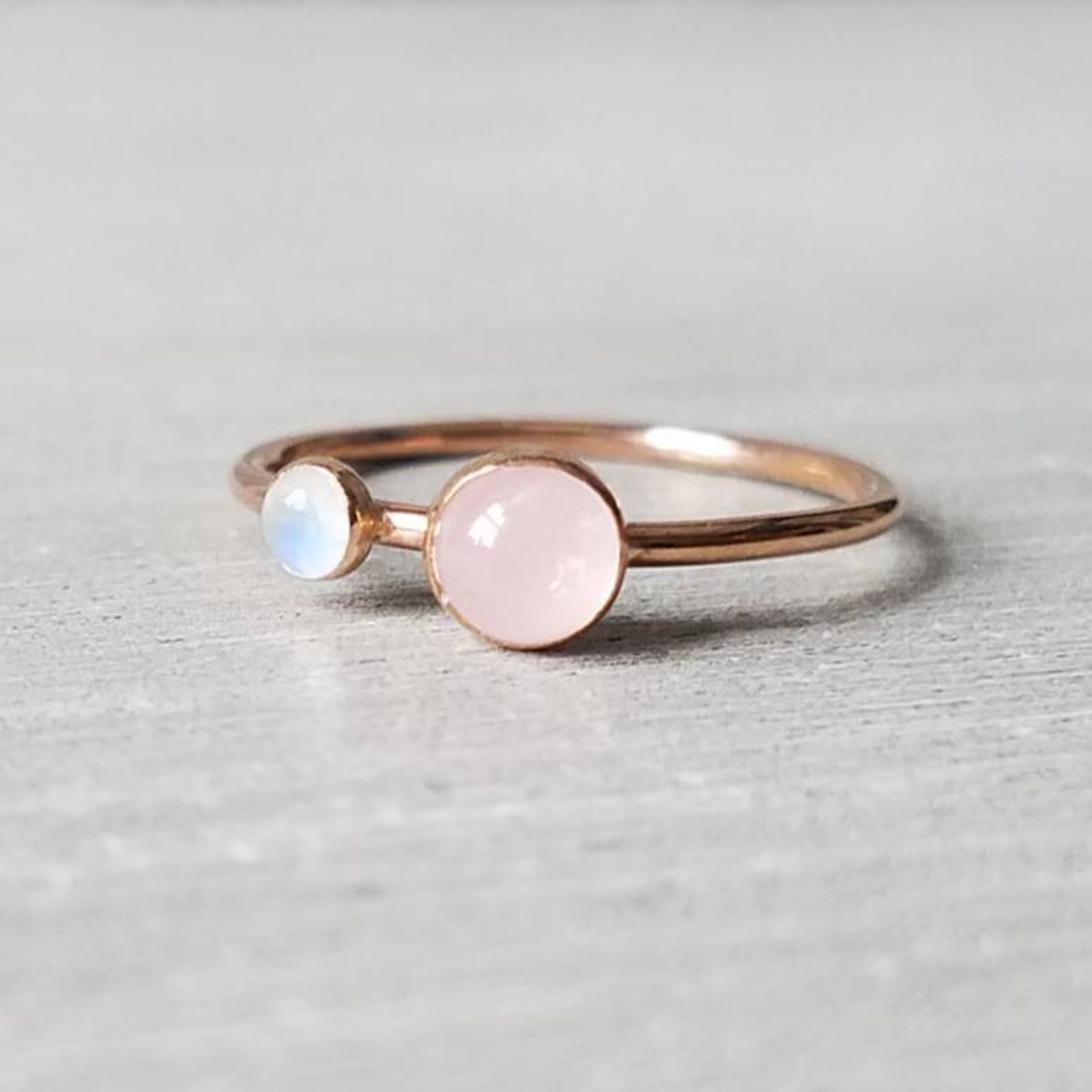 Rose Quartz Rainbow Moonstone Ring in Rose Gold - Etsy