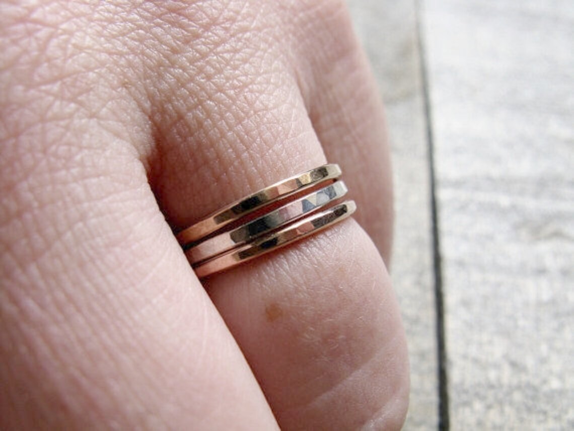 Sterling Silver Rose Gold Yellow Gold Stack Rings - Etsy
