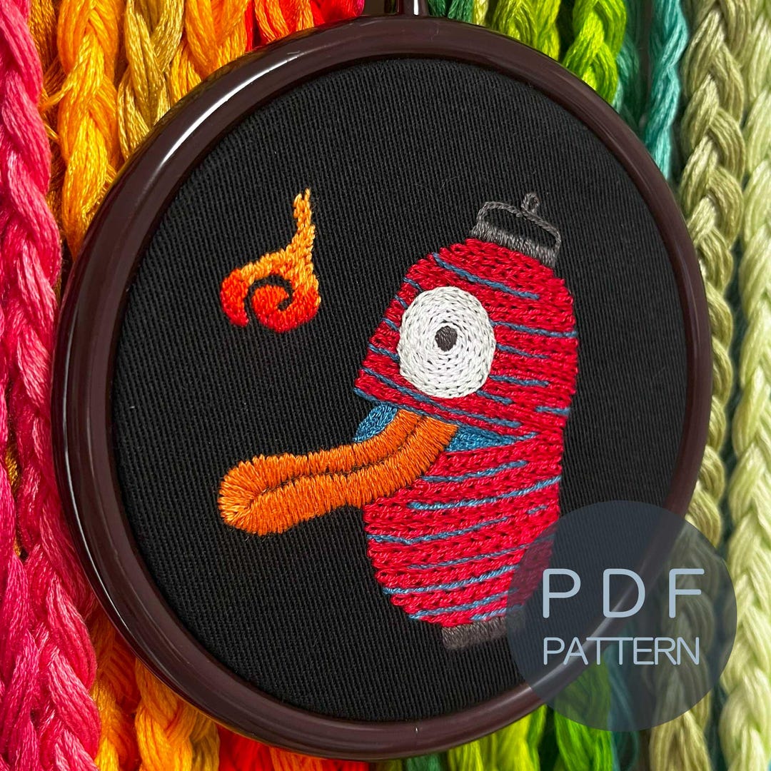 Yokai chochin Obake_paper Lantern Ghost Hand Embroidery Pattern digital ...