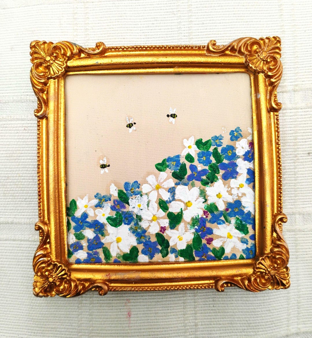 Daisy and Forget Me Not Artwork Framed Painting Perfect Gift for Woman ...