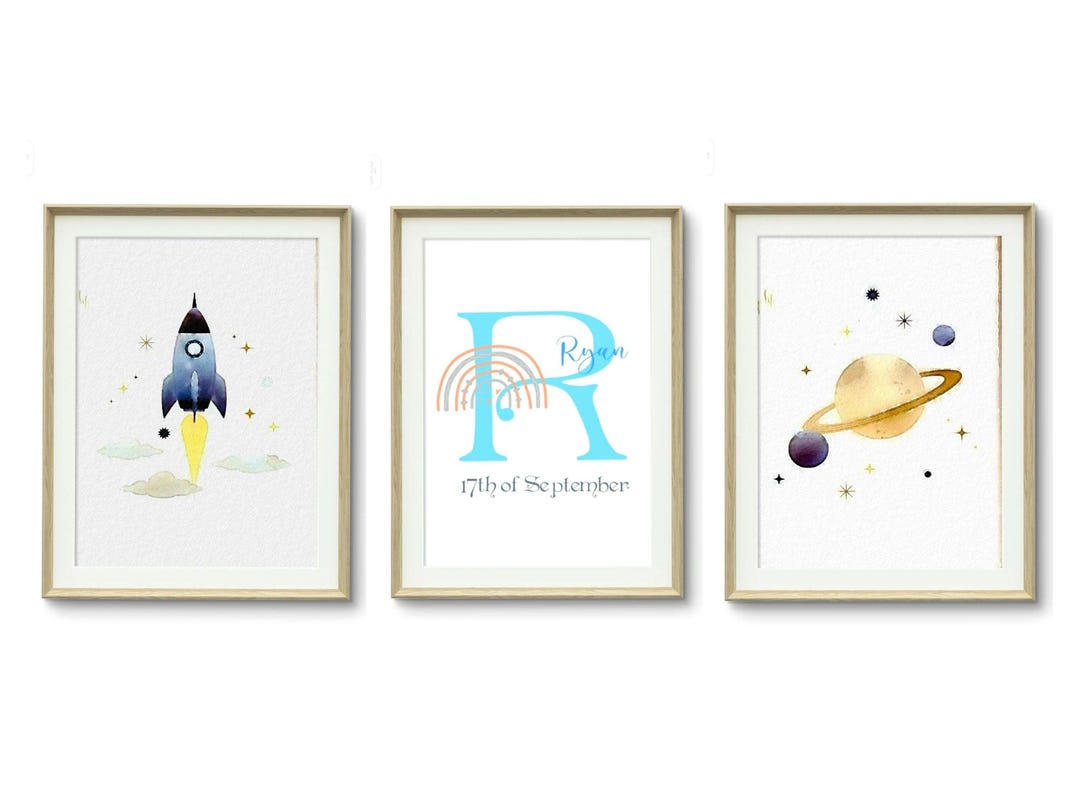 New Born Baby Wall Art Cute Watercolor Prints Baby's Name Personalised ...