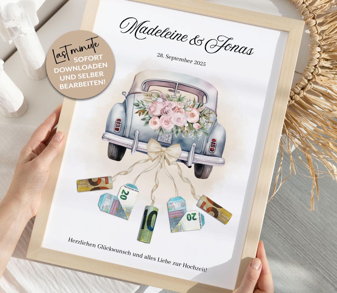 Editable Wedding Money Gift Printable | Custom Wedding Gift With Car ...
