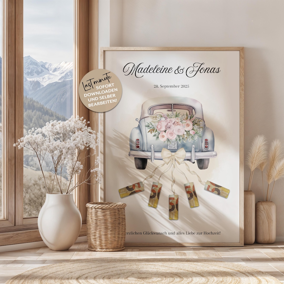 Editable Wedding Money Gift Printable | Custom Wedding Gift With Car ...