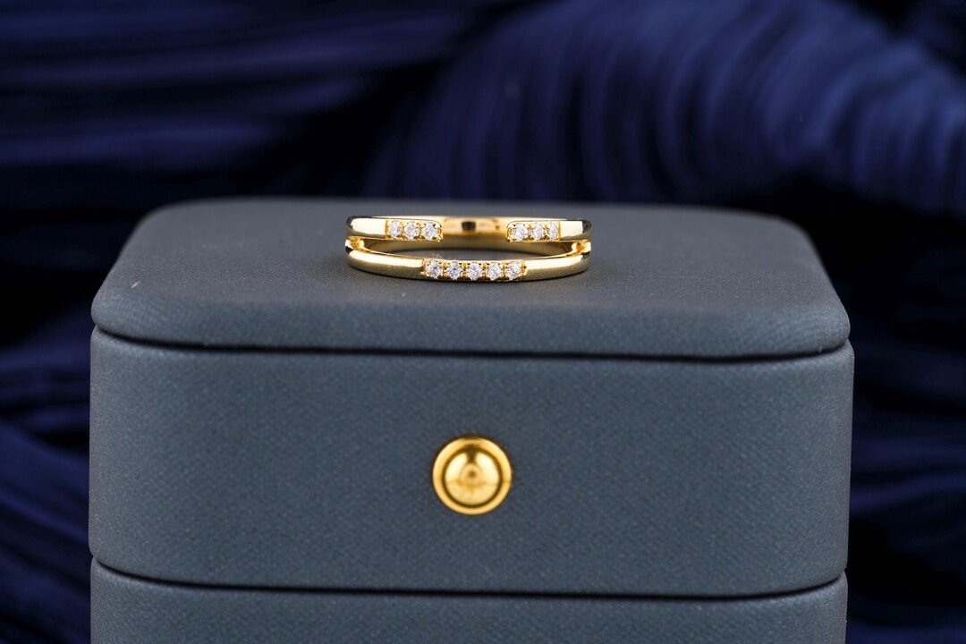 Gap Wedding Band, Open Wedding Band, Micropave Wedding 14K Yellow Gold ...