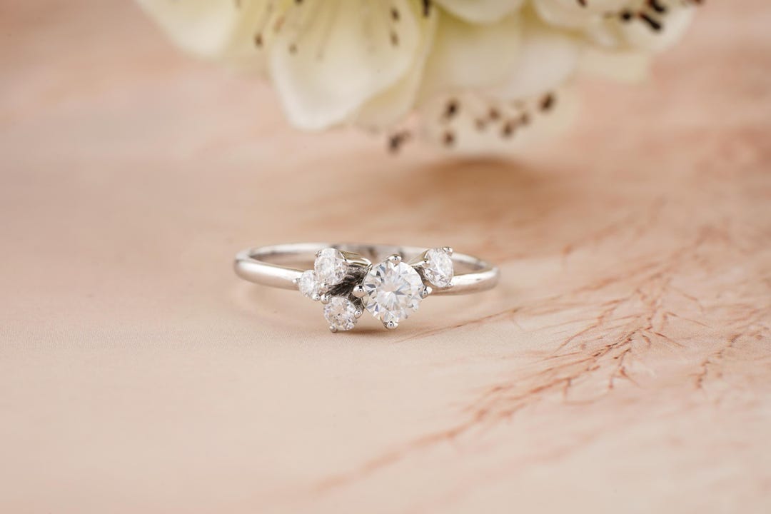 Snowdrift Moissanite Engagement Ring, Round Cut Moissanite Diamond ...