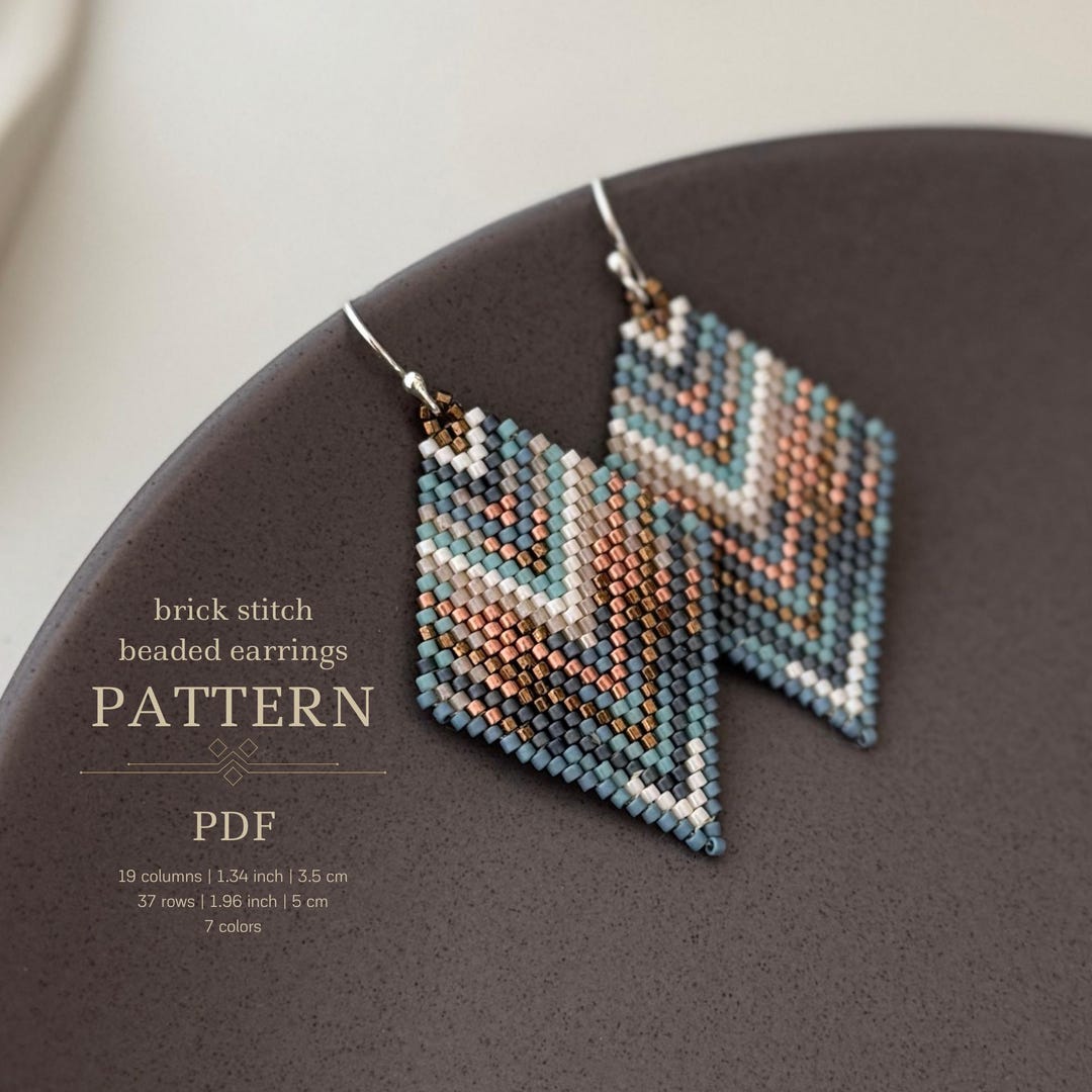 Diamond Beaded Earrings Pattern – Brick Stitch, Miyuki Delica (PDF ...