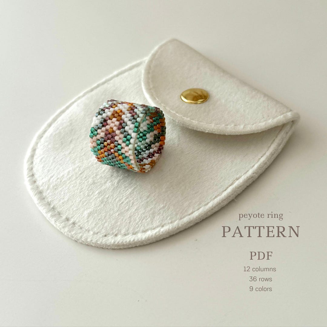 Peyote Bead Ring Pattern With Unique Design in Tropical Colors, Green ...