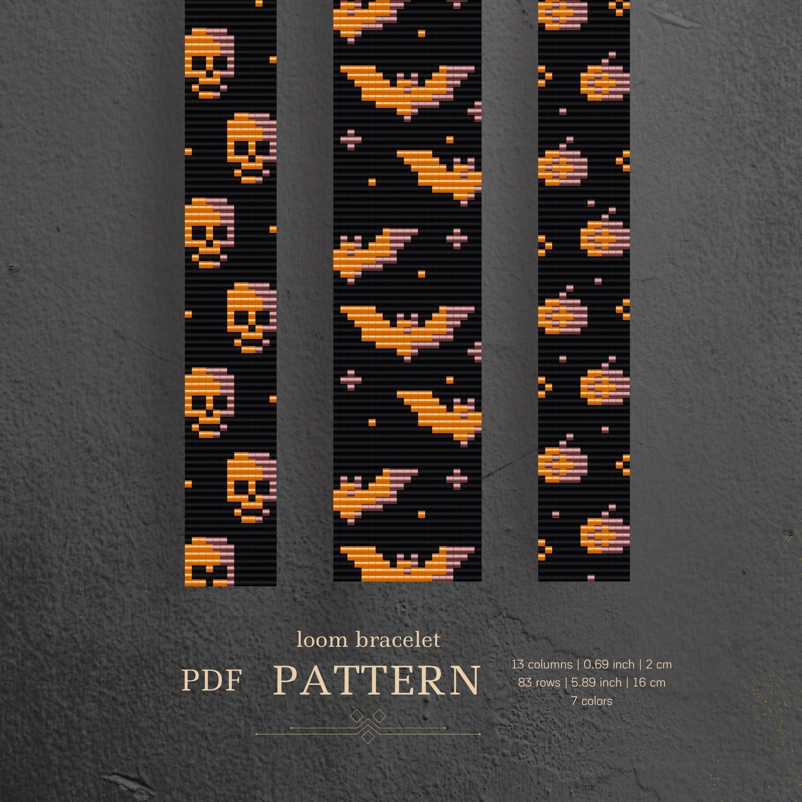 Halloween Loom Bracelet Pattern With Scull, Pumpkin and Bat Designe - Etsy