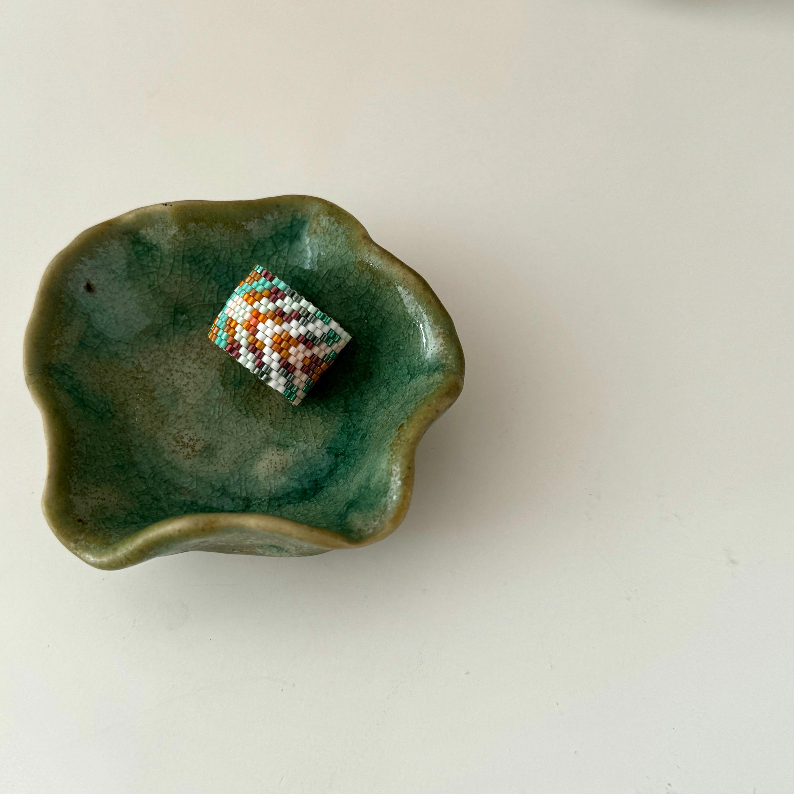 Peyote Bead Ring Pattern With Unique Design in Tropical Colors, Green ...