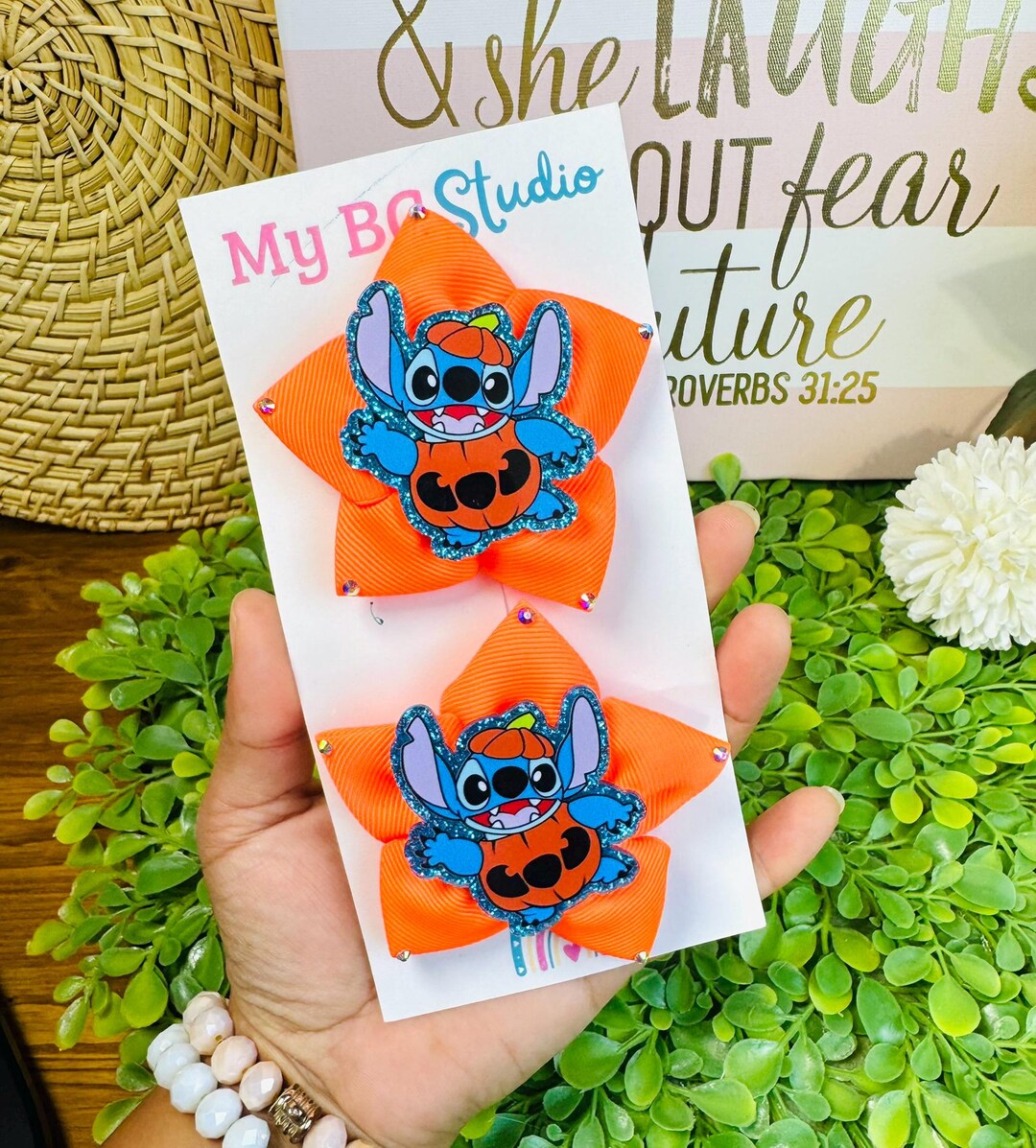 Stitch Halloween Hair Clips: Stitch Halloween Piggies, Stitch Pumpkin ...