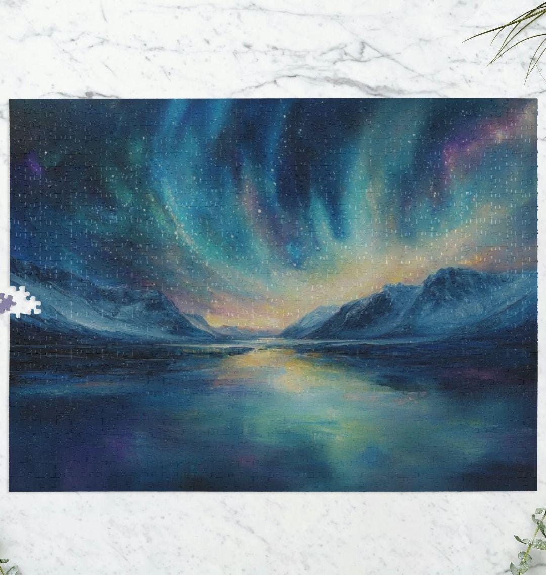 Aurora Borealis Puzzle – Northern Lights Over A Frozen Lake - Etsy