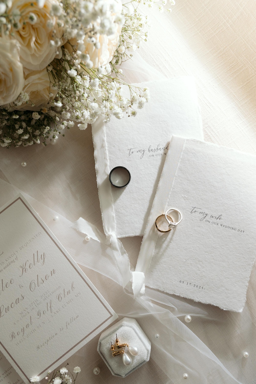 Custom Handmade Paper Wedding Day Cards/vow Cards With Silk Ribbon and ...