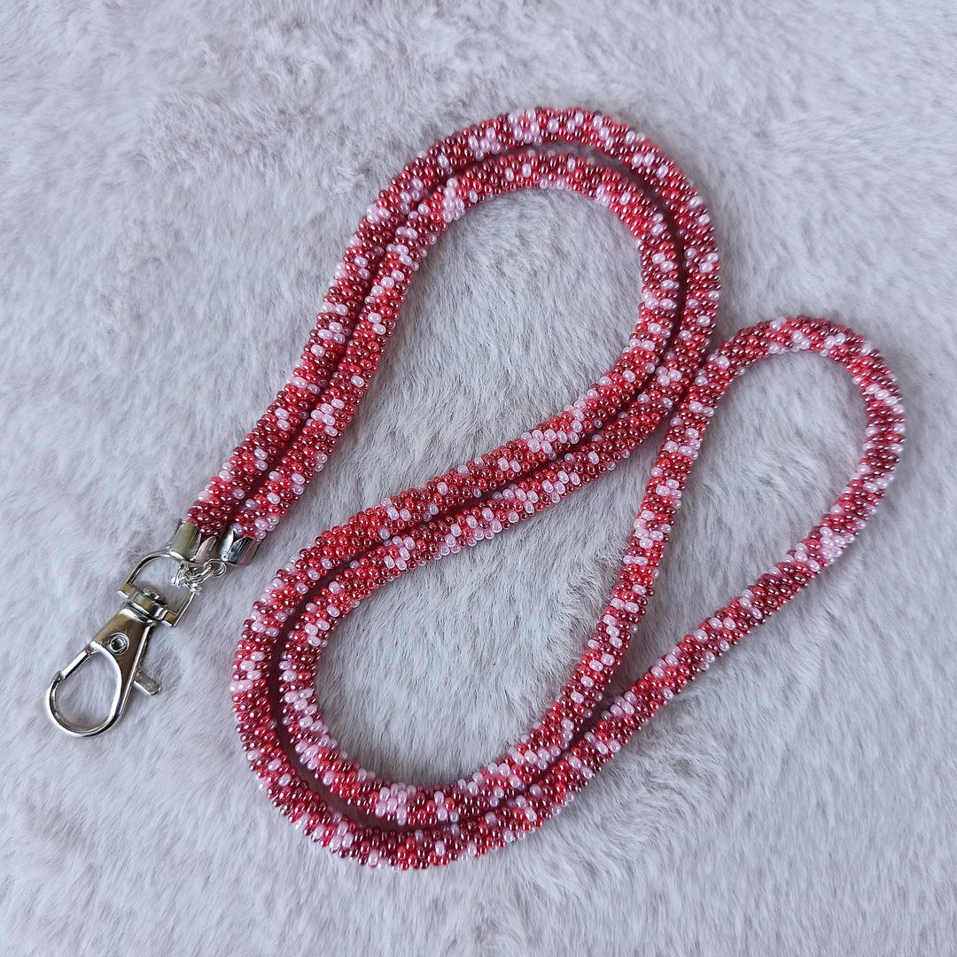 Pink Beaded Lanyard, Teacher Seed Bead Lanyard, Nurse Id Card Badge ...