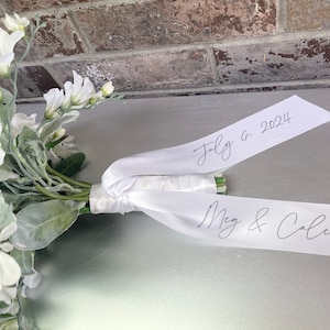 Personalized Wedding Bouquet Ribbon / Couple's Name and Date / Satin ...