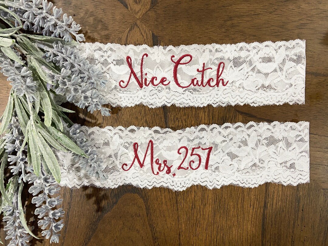 Personalized Police Wife Garter Embroidered WHITE LACE Wedding and Toss ...