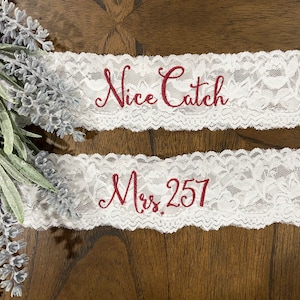 Personalized Police Wife Garter Embroidered WHITE LACE Wedding and Toss ...