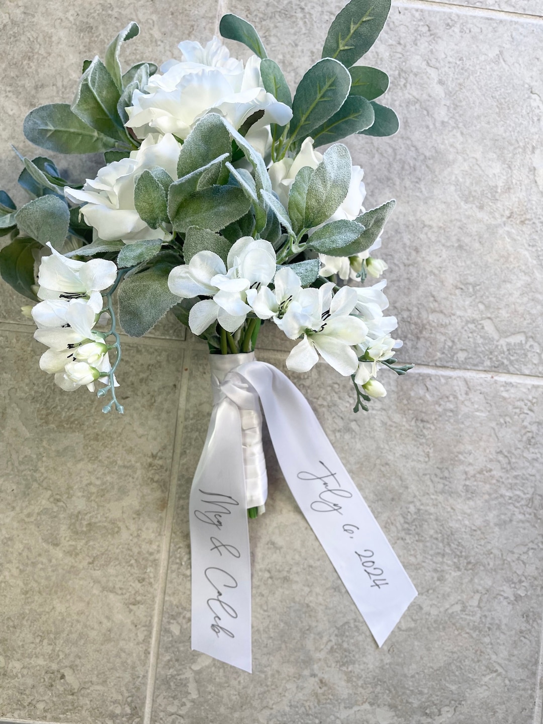 Personalized Wedding Bouquet Ribbon / Couple's Name and Date / Satin ...