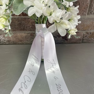 Personalized Wedding Bouquet Ribbon / Couple's Name and Date / Satin ...