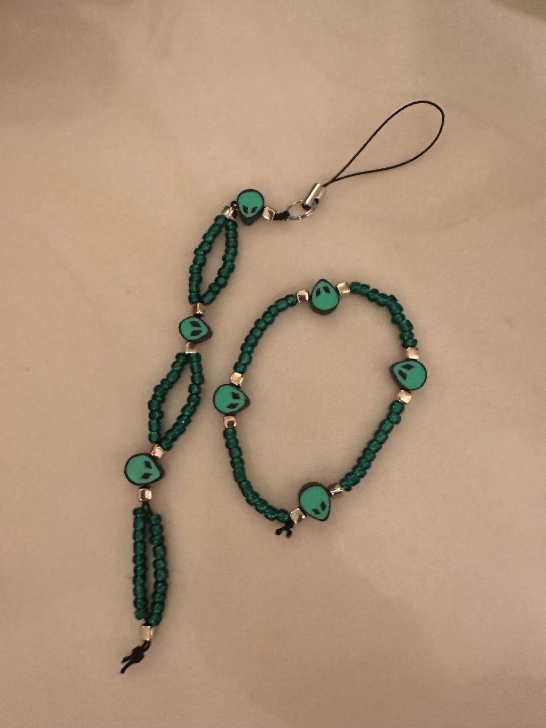 Bead Kandi Alien Green Phone Charm/keychain Bracelet Matching Set - Etsy