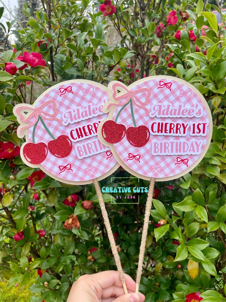 Cherry 1st Birthday Centerpiece Toppers, Birthday Party, Party ...
