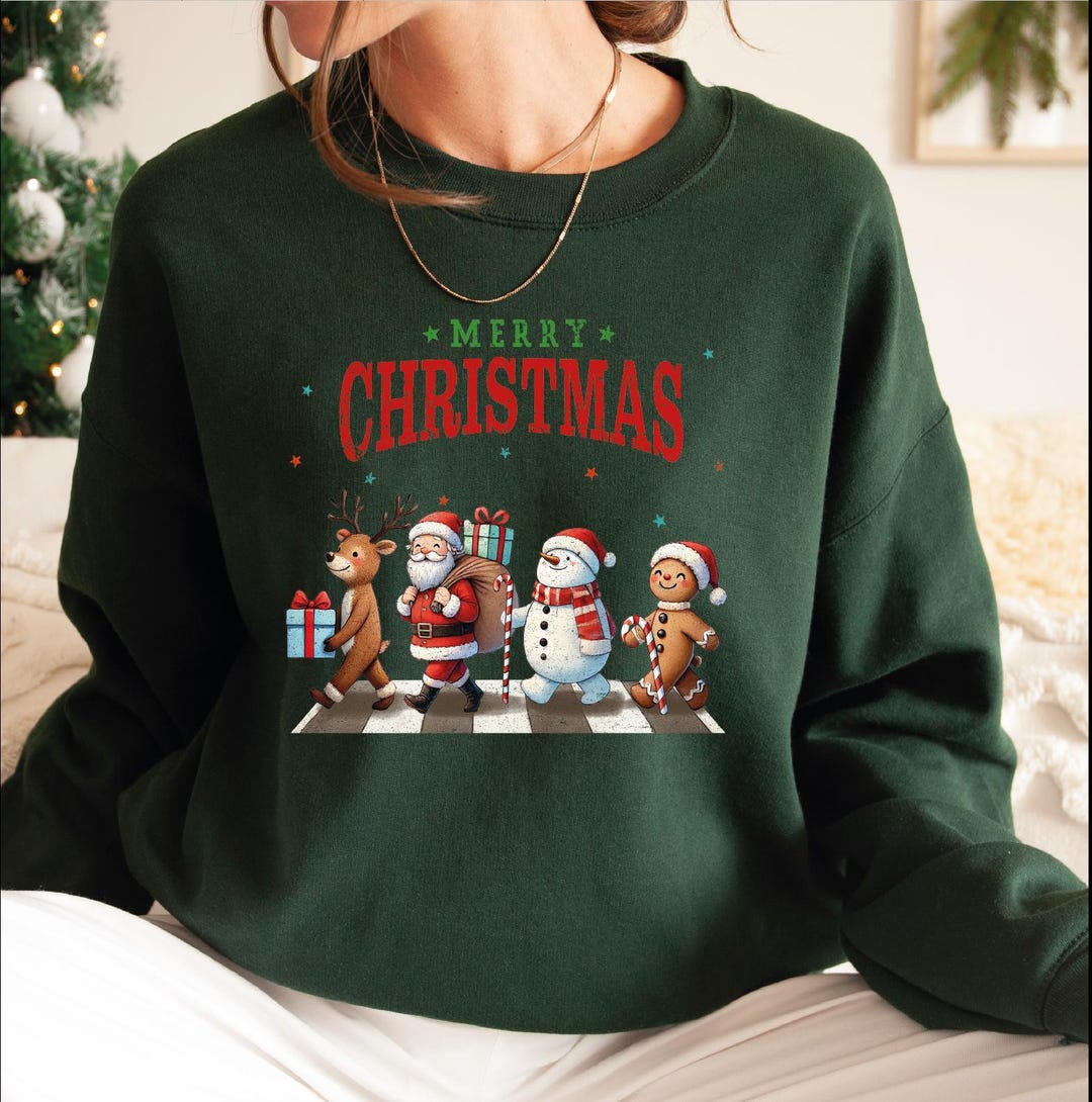 Funny Christmas Santa Claus Crossing Road Crosswalk Sweatshirt, Merry ...