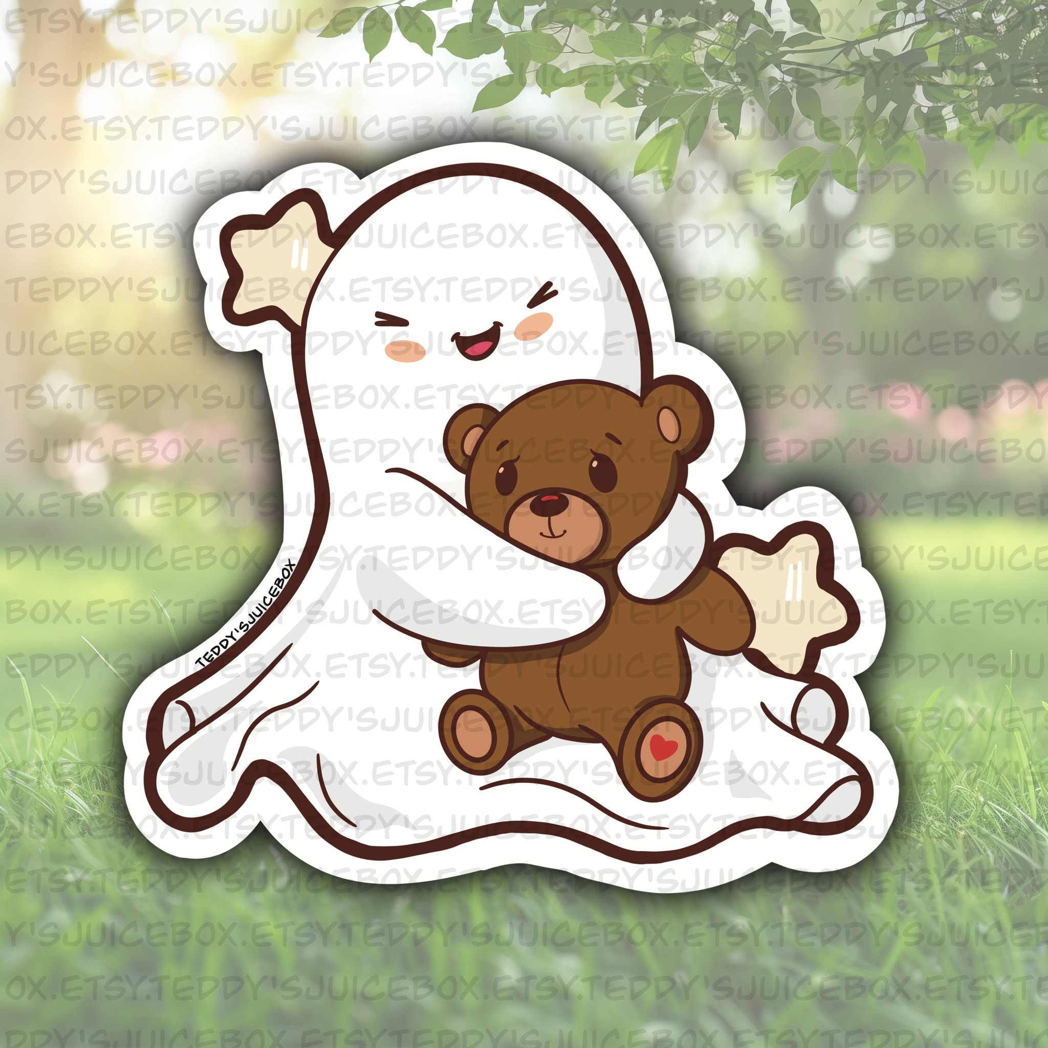 Cute Spooky Ghost Hugging Teddy Bear Sticker - Etsy