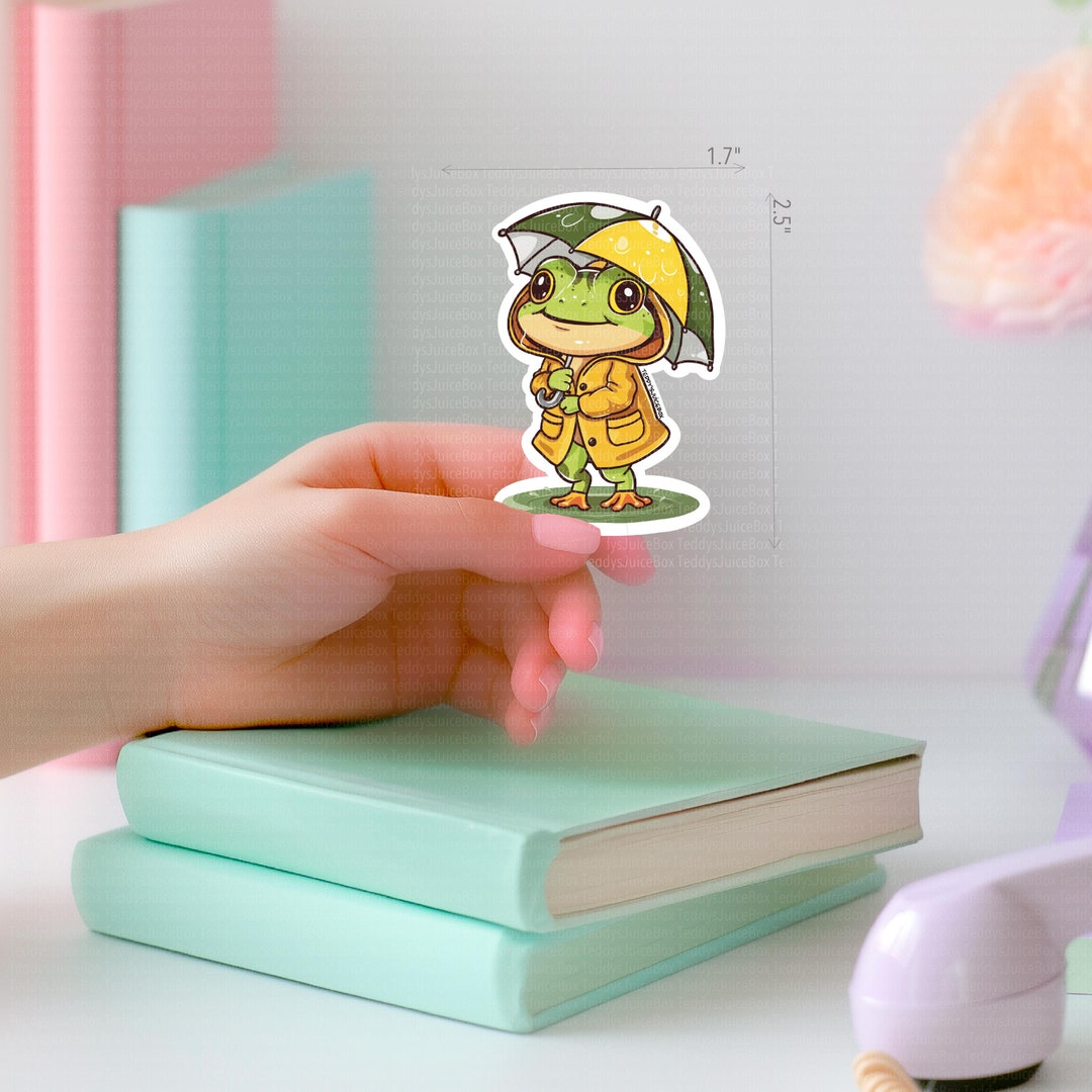 Frog in the Rain Sticker 3 - Etsy