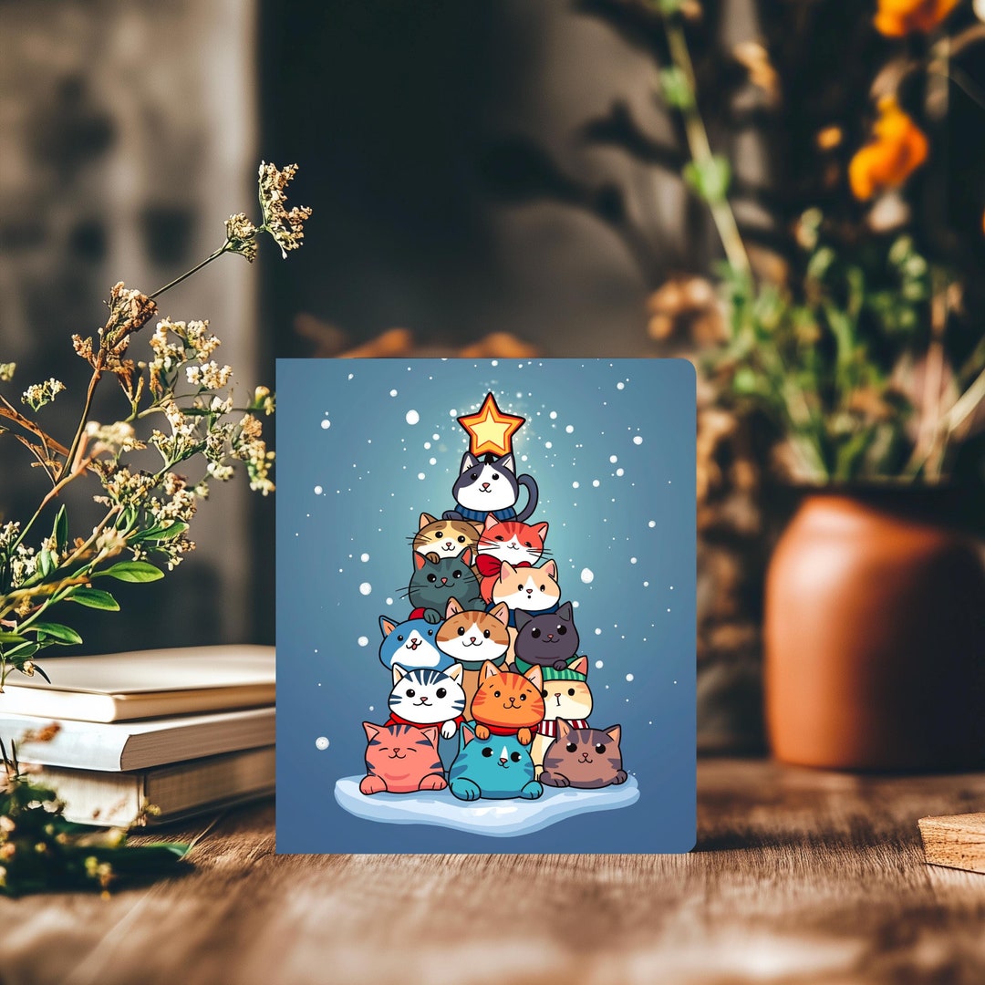 Kitty Cats Christmas Tree Blank Greeting Card - Etsy
