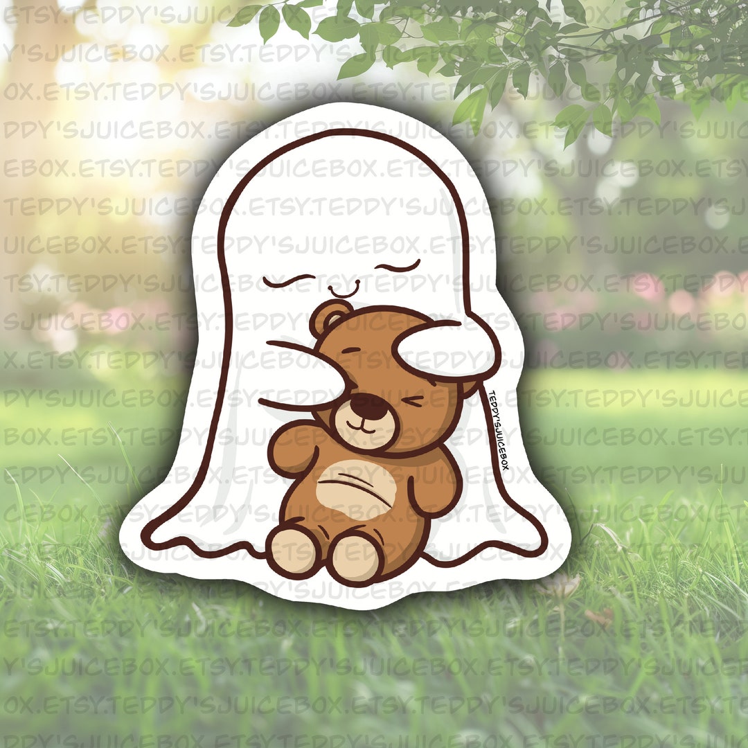 Ghost Hugging Teddy Sticker – Cute Spooky Ghost & Plushie Vinyl Sticker ...