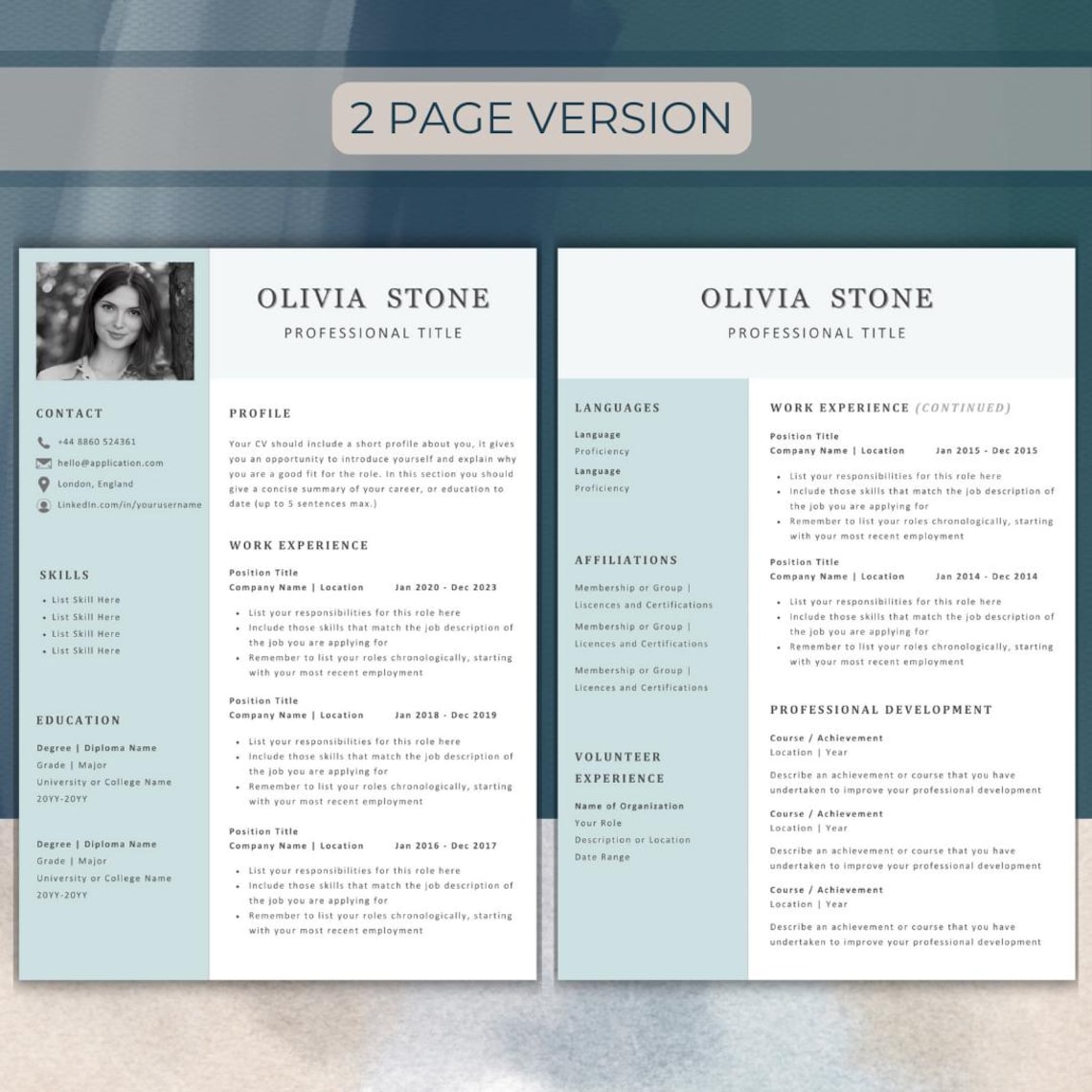 ATS Friendly Resume Template, Microsoft Word & Google Docs, 1 and 2 ...
