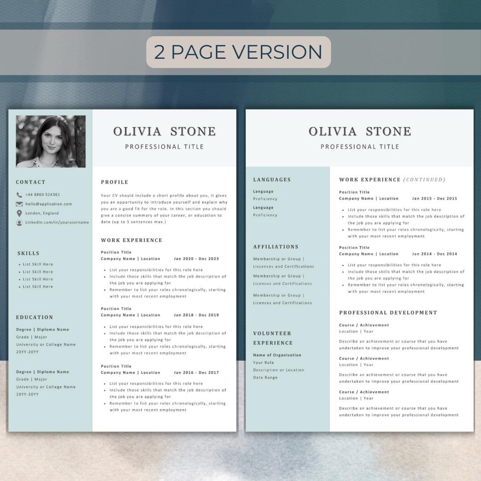 ATS Friendly Resume Template, Microsoft Word & Google Docs, 1 and 2 ...