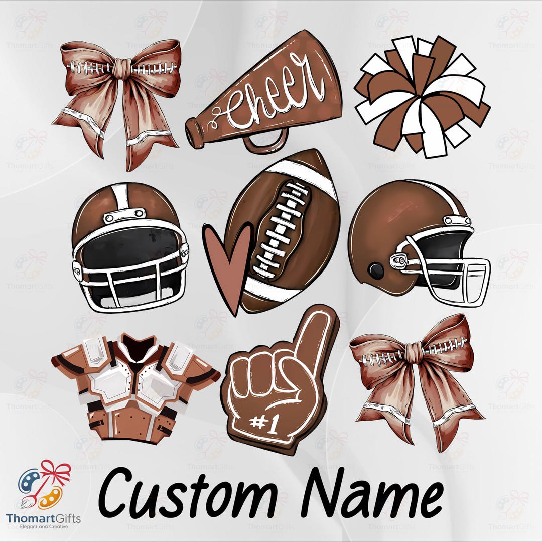 Custom Colorful Football PNG Cheer Football Coquette Bows Retro Game ...