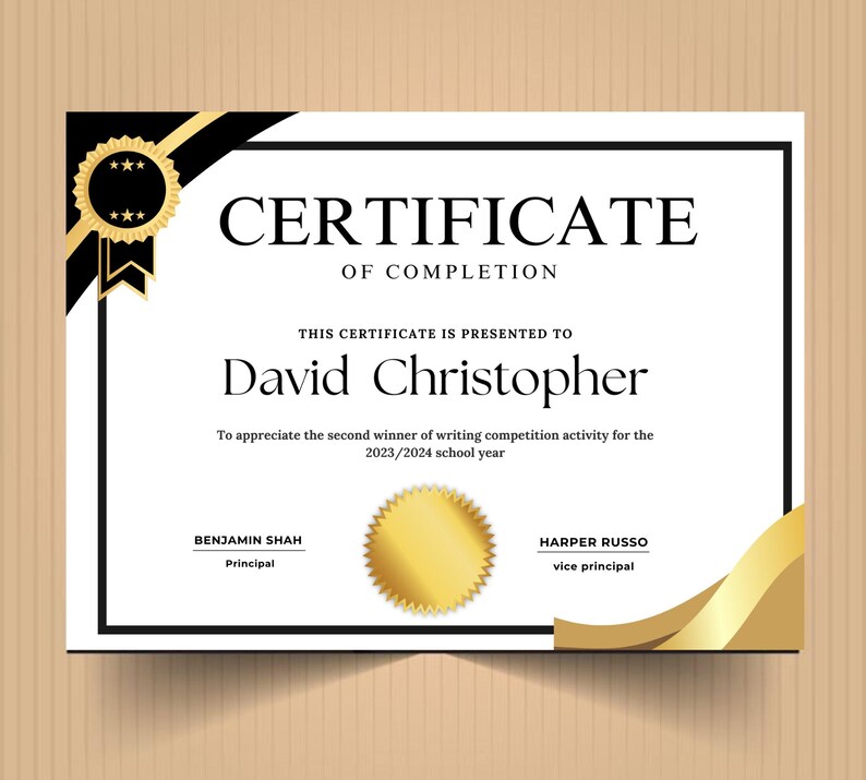 Digital Modern Certificate of Completion, Sophisticated A4 PDF Document ...