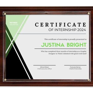 Editable Modern Internship Certificate, Sleek A4 Planner PDF for ...